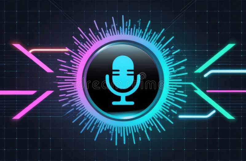 Futuristic Illustration of Voice Recognition System with Microphone and ...