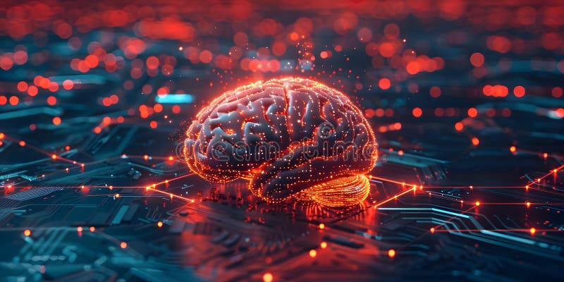 Futuristic Image of Brain with Chip Implant Connecting To AI Against ...