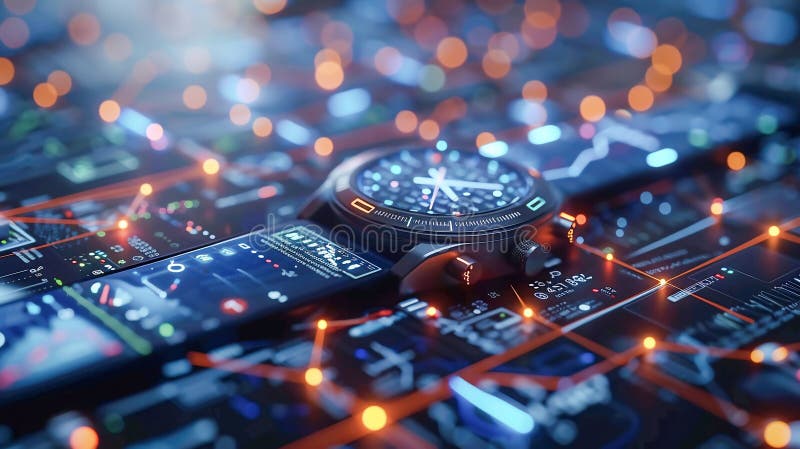 Futuristic Image of a Clock Implemented in a Digital Scheme. Time ...