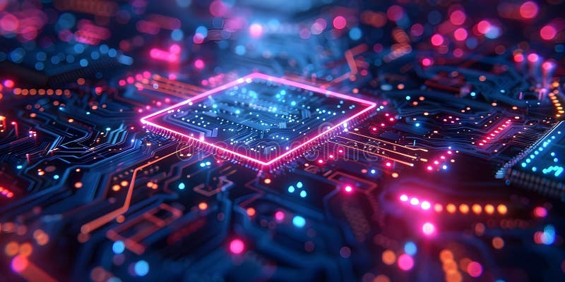 A Futuristic Image of a Computer Chip with Vibrant Blue and Neon Violet ...