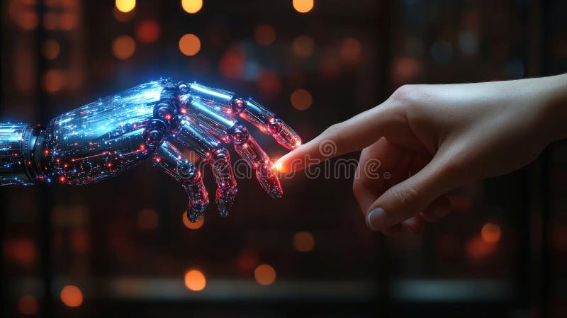 Human-Robot Connection in the Future Stock Illustration - Illustration ...