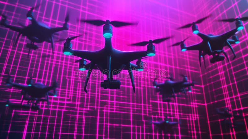 Drone Swarm in Cyberspace stock illustration. Illustration of ...