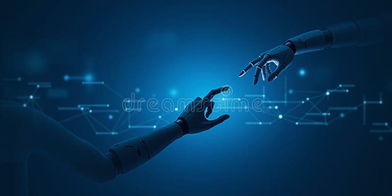 Robot and Human Hand Touching: Future Technology Concept Stock ...