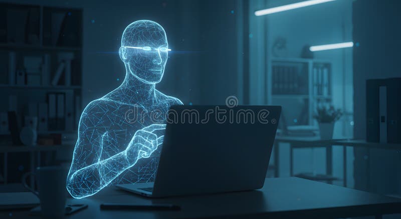 Digital Human Working on Laptop Stock Illustration - Illustration of ...