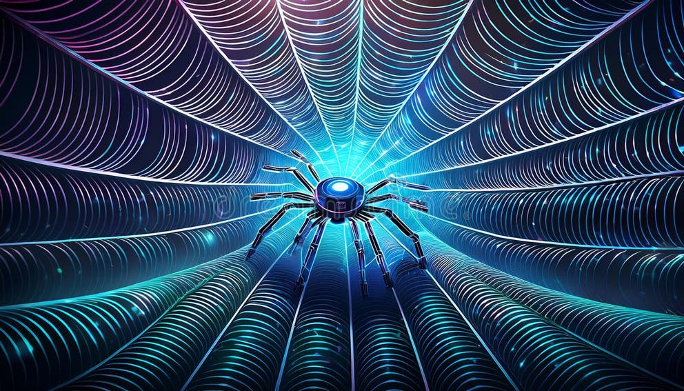 Futuristic Image and Digital Simulation of a Spider Web, Featuring a ...