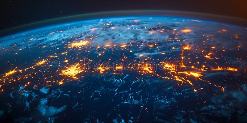 A Futuristic Image of Earth, Illuminated by a Digital Network of ...