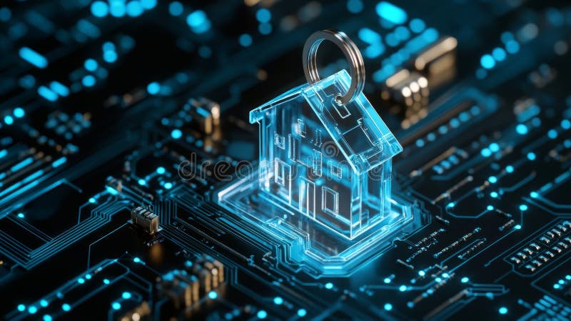A Glowing Digital House Key Represents Security and Technology. this ...