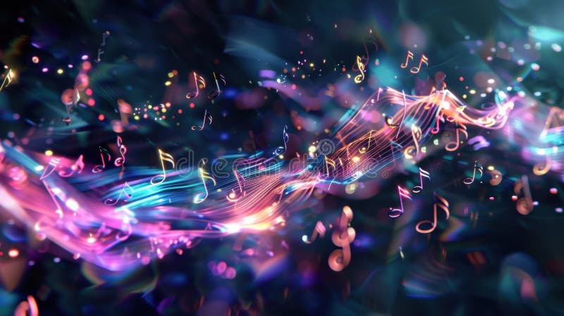 Futuristic Holographic Music Notes in Vibrant Scene Stock Illustration ...
