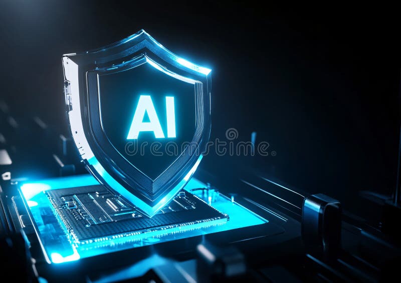 AI Security Futuristic Tech Shield on Microchip AI Generated. Stock ...