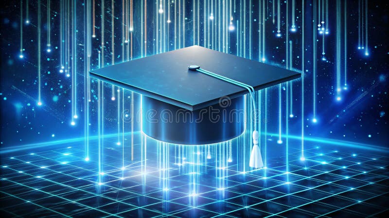 A Digital Graduation Cap Glows with Futuristic Light Stock Illustration ...