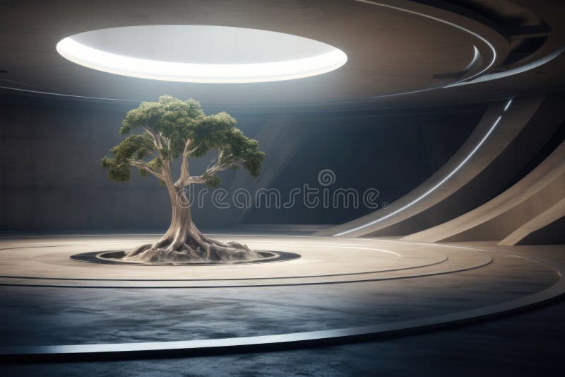 Futuristic Image of a Green Tree that Grows Indoors Stock Illustration ...