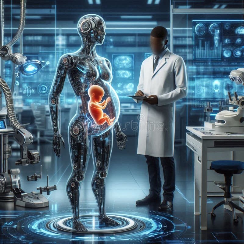 Futuristic Image of High Tech Laboratory Where Scientist Developing ...