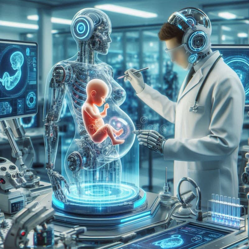 Futuristic Image of High Tech Laboratory Where Scientist Developing ...