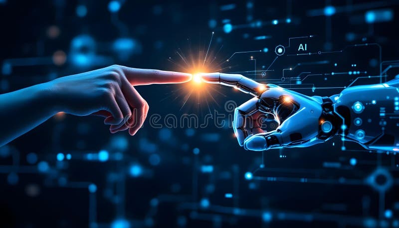 Human and Robot Hand Touch, Symbolizing AI and Innovation Stock ...