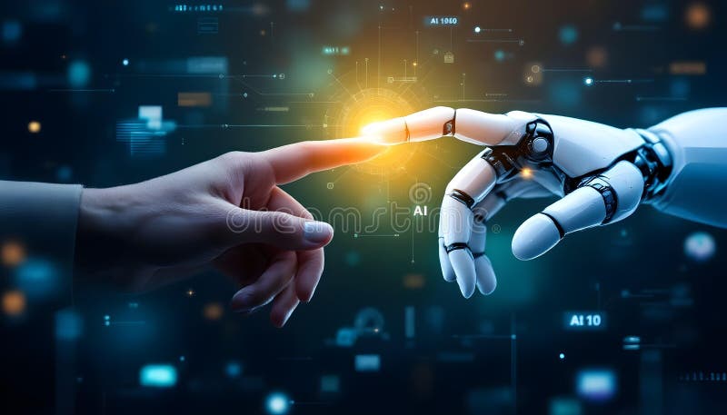 Human and Robot Hand Touch, Symbolizing AI and Innovation Stock ...