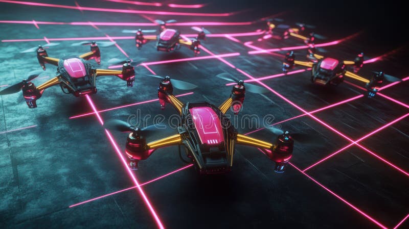AI Drone Swarm Navigation stock illustration. Illustration of automated ...