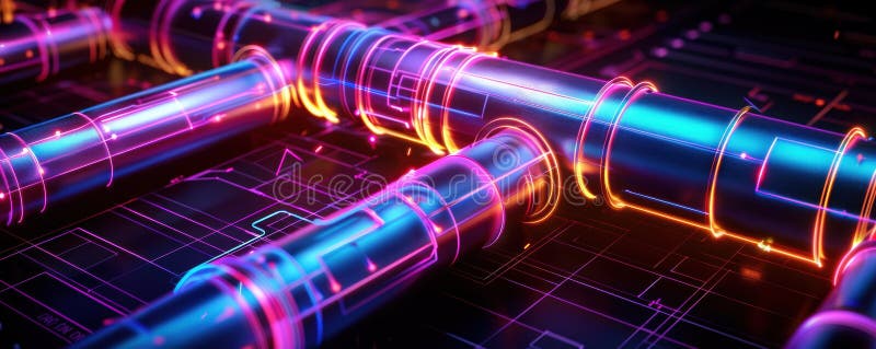 A Futuristic Image of a Pipe with Neon Lights Stock Illustration ...