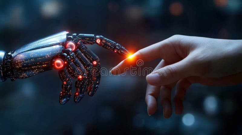 Human-Robot Connection in the Future Stock Illustration - Illustration ...