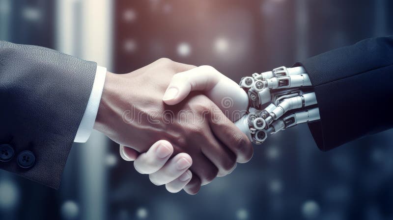 Futuristic Image of Robots Shaking Hands with AI Concept in the ...
