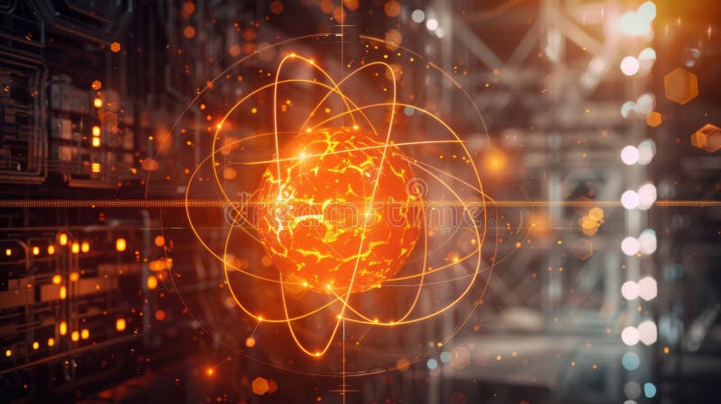 A Futuristic Image of a Schematic Atom at the Background of Nuclear ... A Futuristic Image of a Schematic Atom at the Background of Nuclear ...
