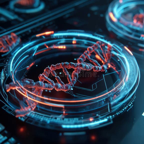 A Futuristic Image Showcases Advanced Technology and Genetics in a High-tech Lab Setting ...