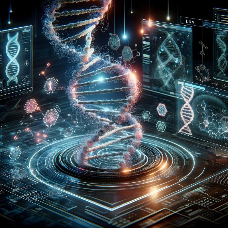 Futuristic DNA Helix in High-Tech Digital Interface Stock Image - Image ...