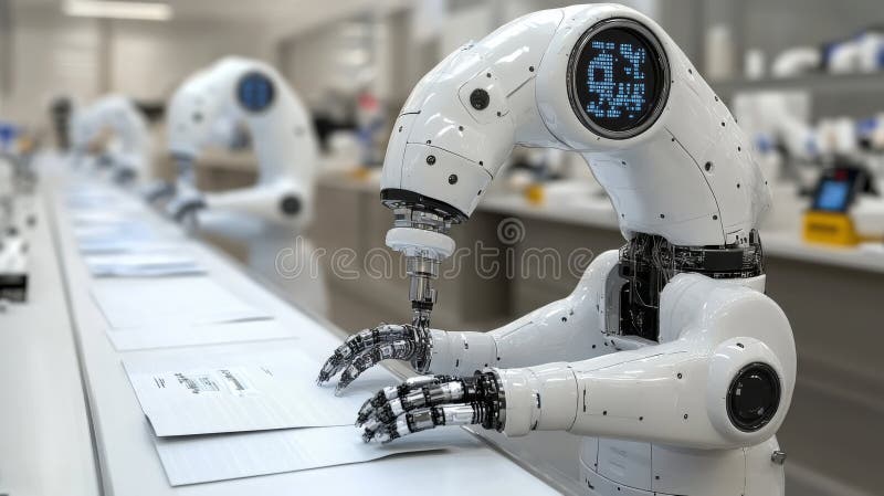 Robot Automation in the Workplace Stock Illustration - Illustration of ...