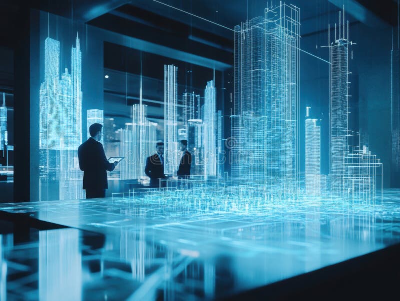 A Futuristic Image Showcasing a Virtual Reality Workspace, with Three ...