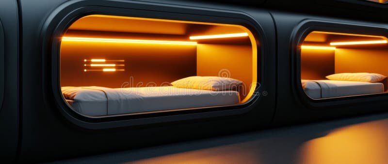 This Futuristic Image Shows Rows of Illuminated Sleeping Pods in an ...