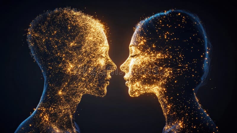Futuristic Image of Two Human Specimens Looking at Each Other. they are ...