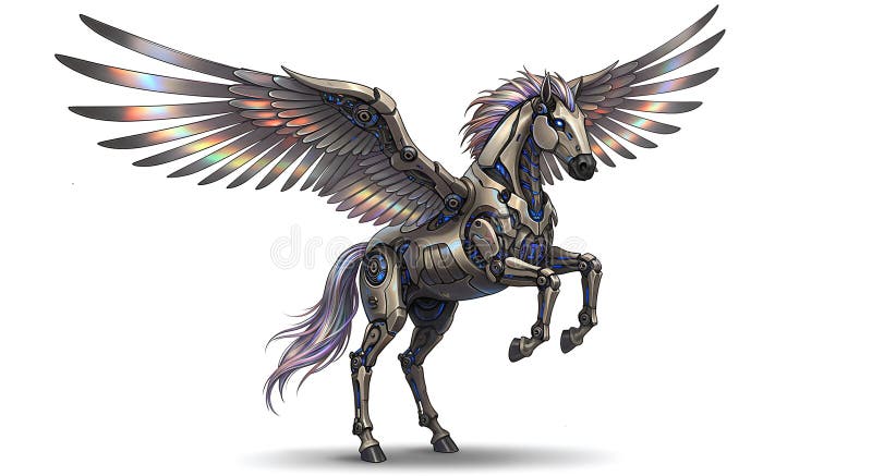 Futuristic Imagery of a Robotic Pegasus, Featuring Metallic Components ...