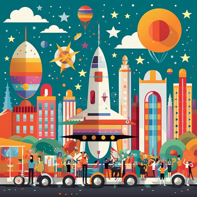 Futuristic Imaginative Parade Scene Celebrating Progress Nation Stock ...