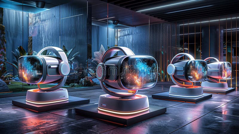 Futuristic Immersion: Big VR Headsets in Modern Room for Metaverse ...