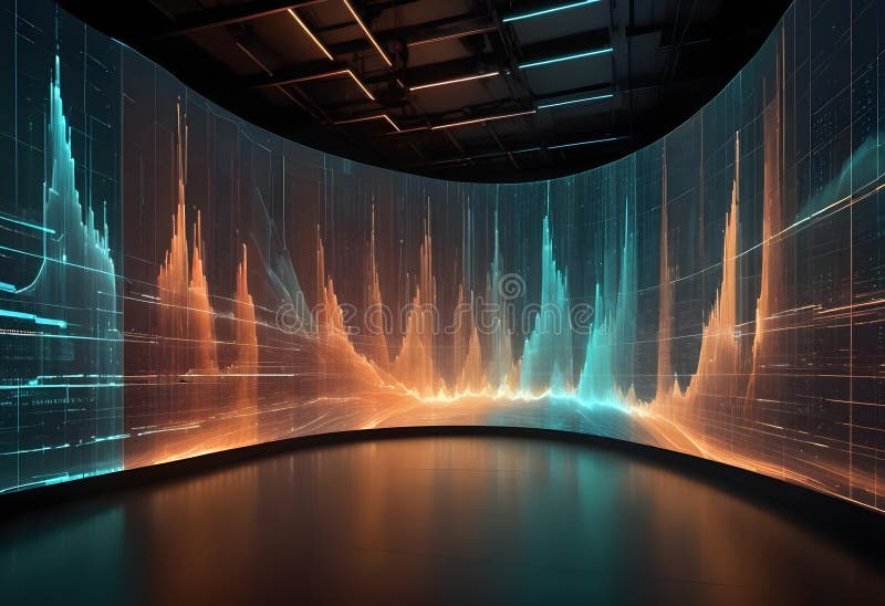 A Futuristic, Immersive Space with a Curved Wall of Screens Displaying ...