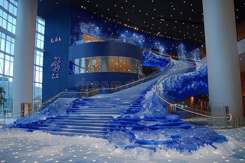 Futuristic Indoor Architecture Modern Hall with Blue Light Line ...