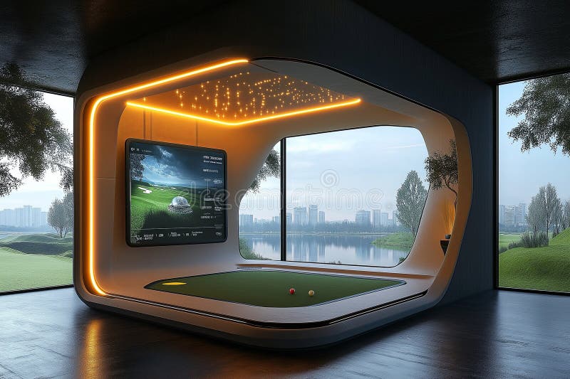 Futuristic Indoor Golf Sumulator. a Modern Interior with a Golf Field ...