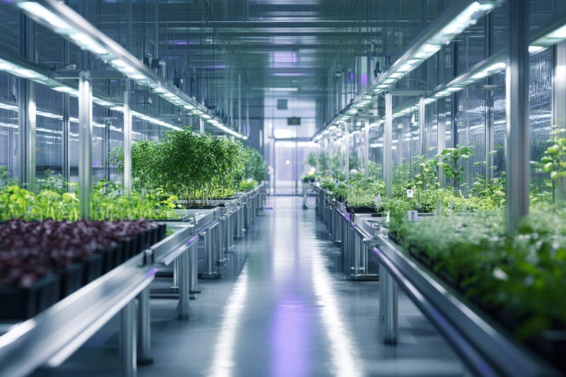 Futuristic Indoor Hydroponic Farm with Lush Green Plants and Modern ...