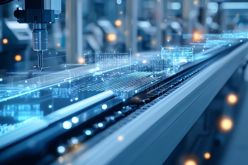 Futuristic Industrial Assembly Line with Digital Interface and Robotic ...