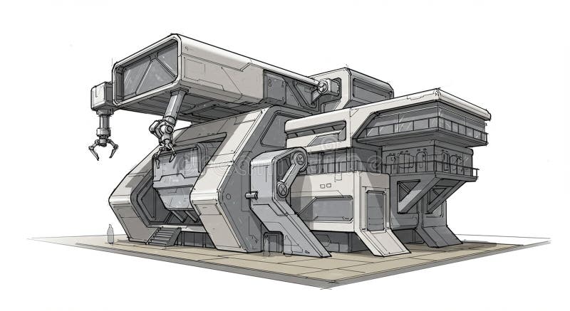 Futuristic Industrial Building with a Rectangular Structure, Featuring ...