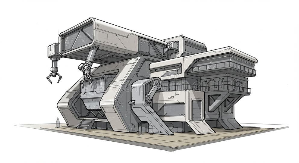 Futuristic Industrial Building with a Rectangular Structure, Featuring ...