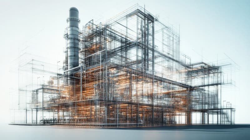 Futuristic Industrial Building Wireframe, Complex Digital Structure ...
