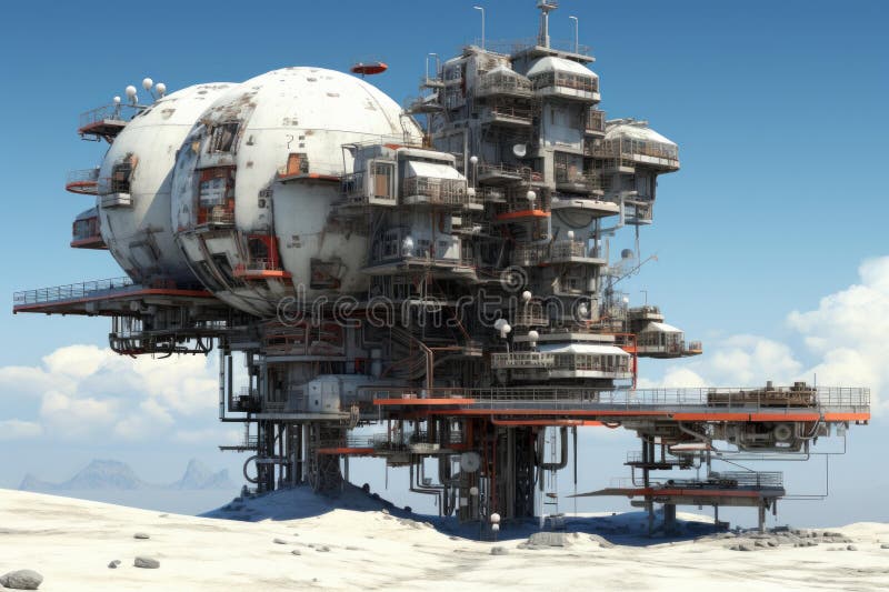 Futuristic Industrial Complex on an Alien Terrain Stock Illustration ...