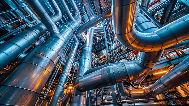 Futuristic Industrial Complex with a Maze of Pipes. Vibrant Steel ...