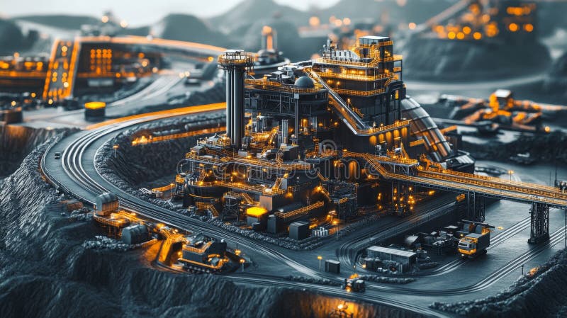 Futuristic Industrial Complex at Night Stock Illustration - Illustration of mining, complex ...