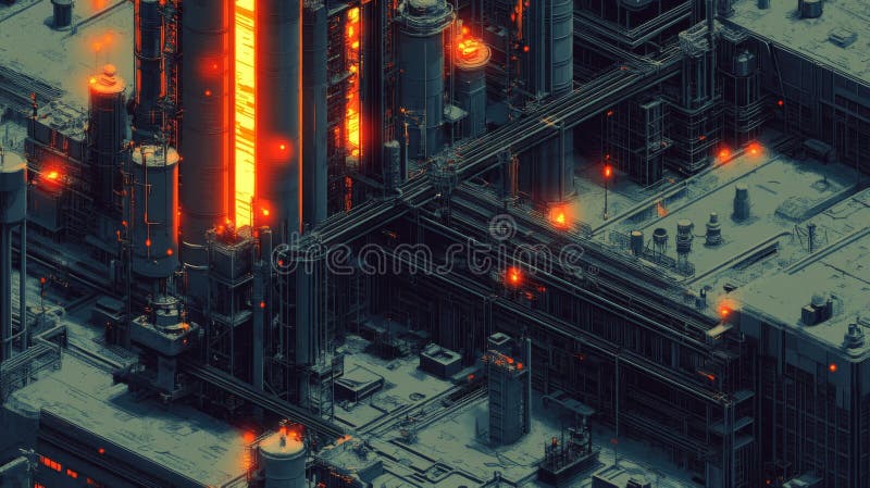 Futuristic Industrial Complex at Night Stock Illustration ...
