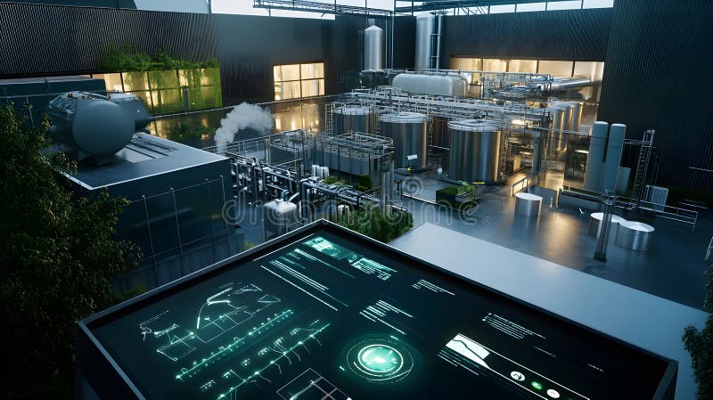 Futuristic Industrial Complex at Night Sleek Metallic Structures ...