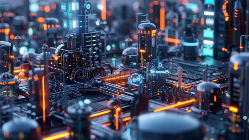 Futuristic Industrial Complex Operating with Advanced Technology Stock ...