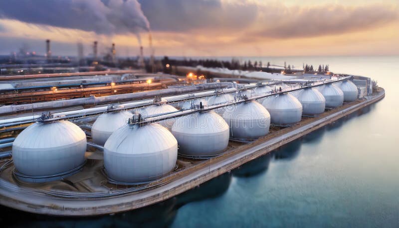 A Futuristic Industrial Complex by the Water, Representing Modern ...