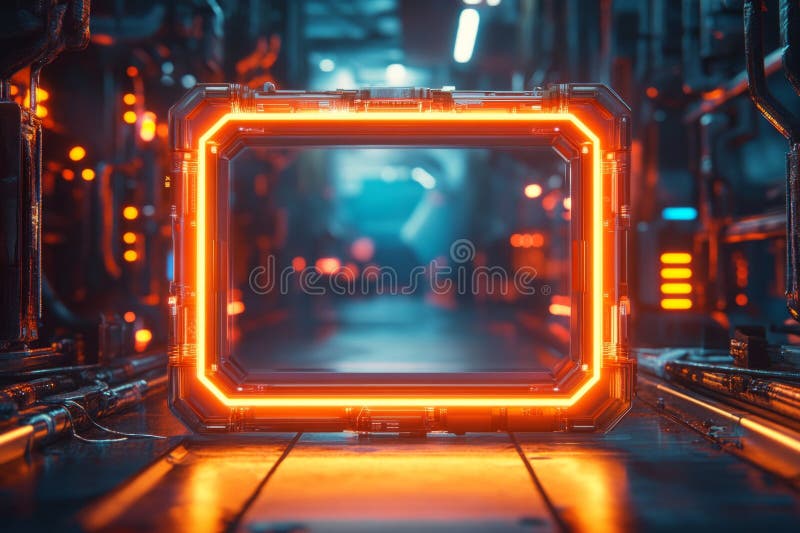 Futuristic Industrial Corridor Illuminated by a Glowing Orange Sci-fi ...