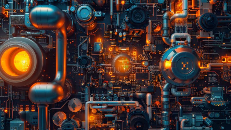 Futuristic Industrial Design Complex Arrangement of Components in a ...